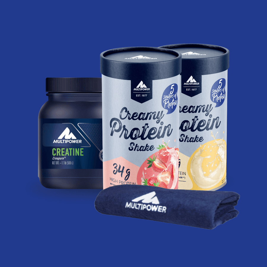 Multipower Creatine Monohydrat und Proteinpulver inkl. Handtuch